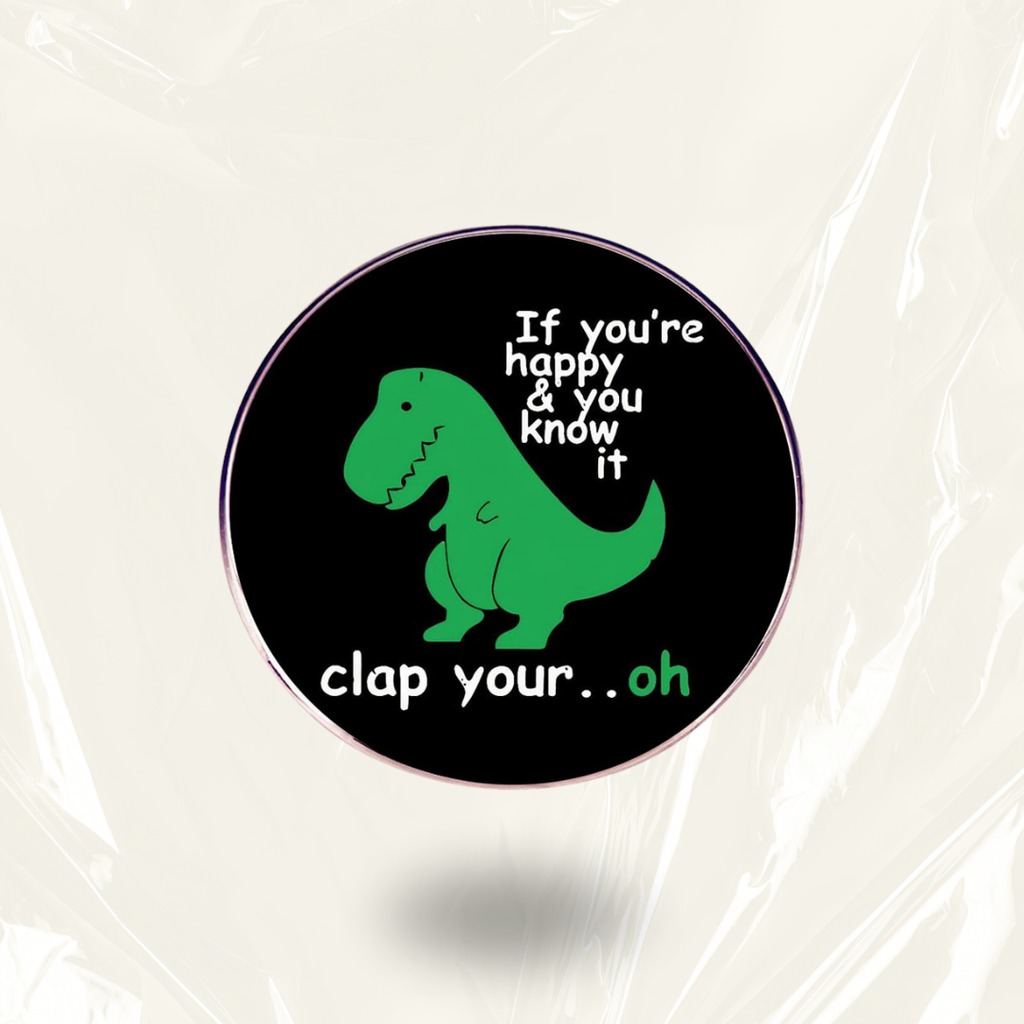 MindCoco | T-rex Clap | Funny Dinosaur Communication Pin Badge